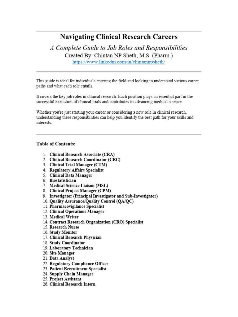 Clinical Research Career Guide | PDF | Clinical Trial | Health Care