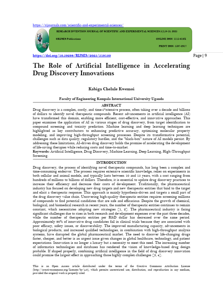 The Role of Artificial Intelligence in Accelerating Drug Discovery Innovations (WWW - Kiu.ac ...