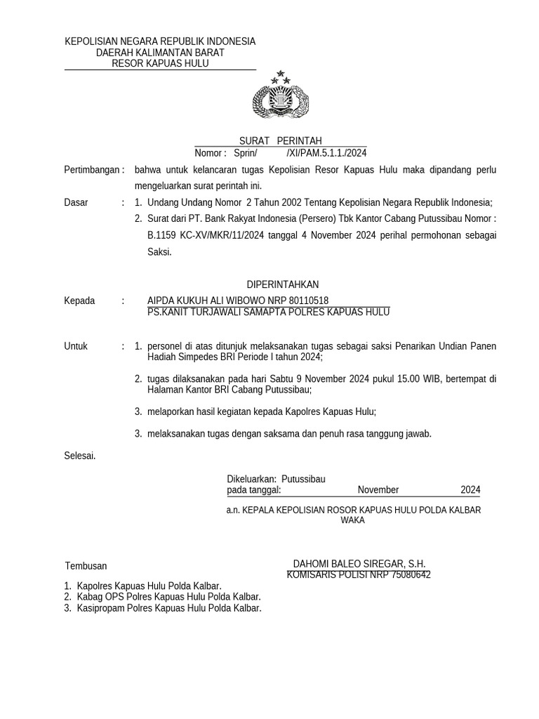 Surat Permohonan saksi penarikan undian panen Hadiah Simpedes. | PDF