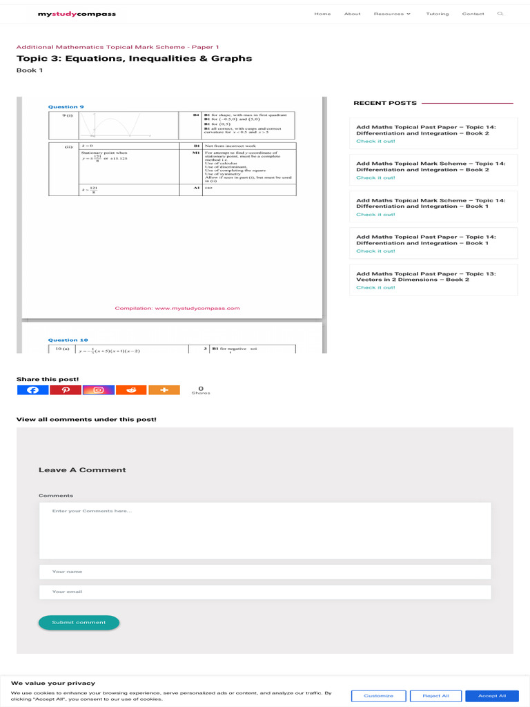 Add Maths Topical Mark Scheme – Topic 3 Equations, Inequalities and ...