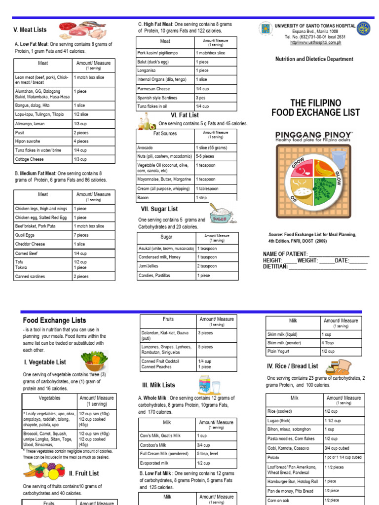 Filipino Food Exchange List Guide | PDF | Foods | Fat