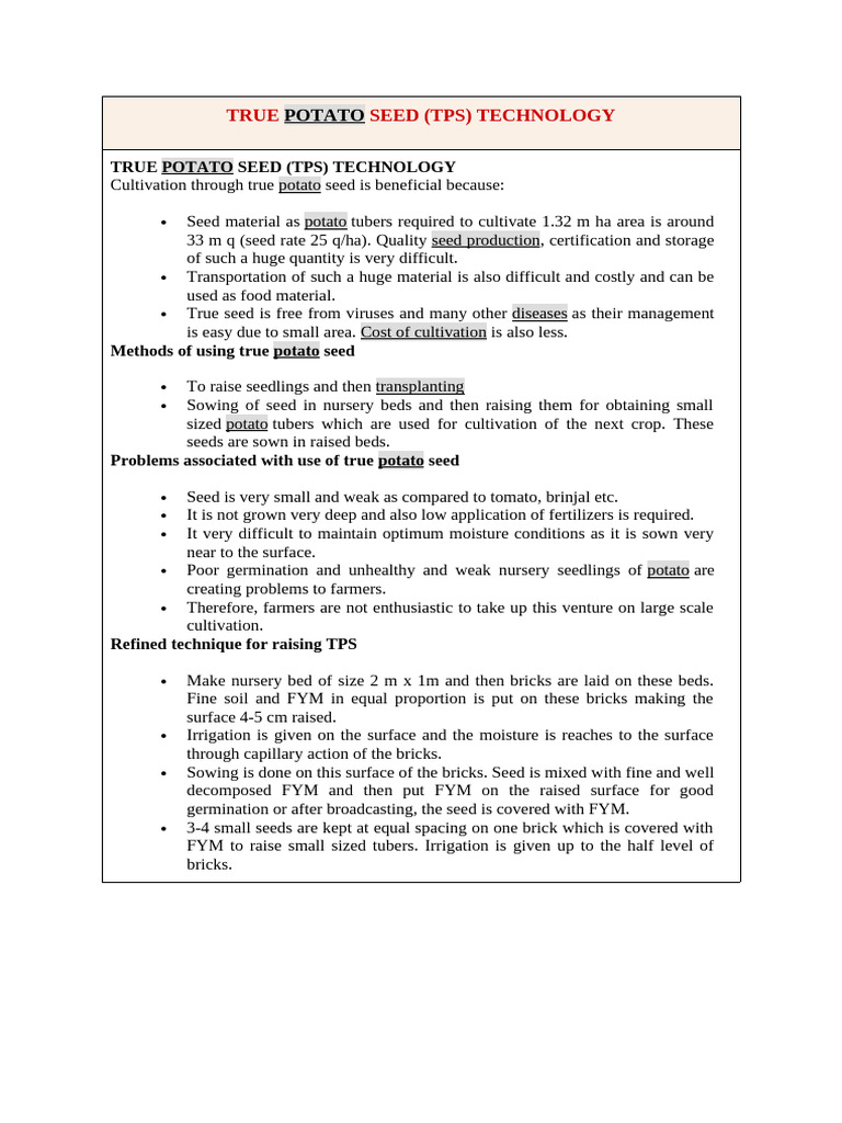 TPS Technology of Potato | PDF