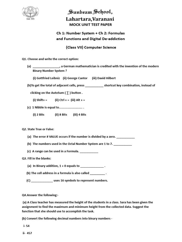 Class 7 Computer Science Mock UT Ch1 and Ch 2.docx (1) | PDF