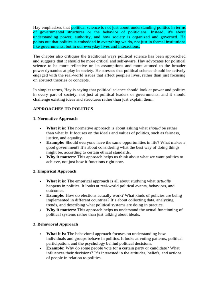 Understanding Political Science Approaches | PDF | Power (Social And ...