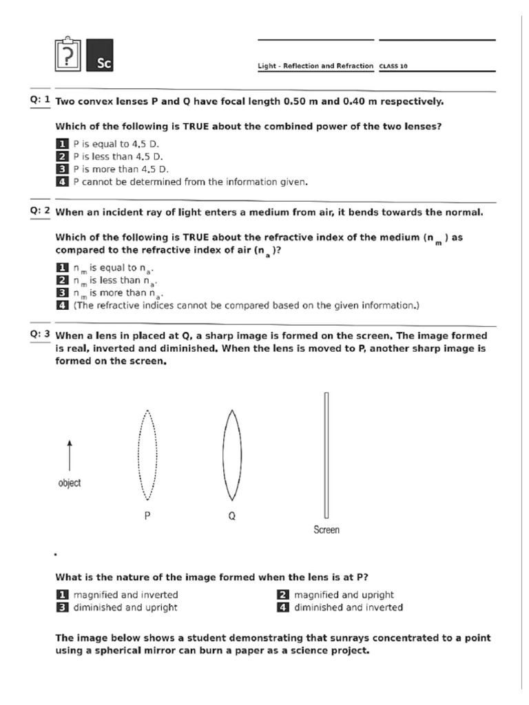 Class X Physics Ch. 1 Competency Focused Practice Questions With Answer ...