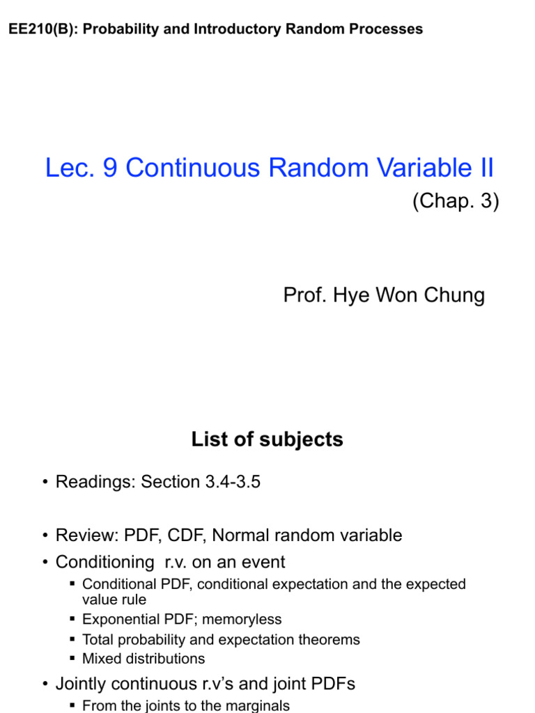 Lec09_ContinuousRV2 | PDF | Probability Density Function | Probability Distribution