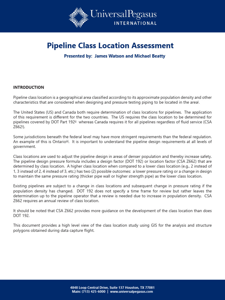 Pipeline Class Location Assessment Technical White Paper 1 | PDF ...
