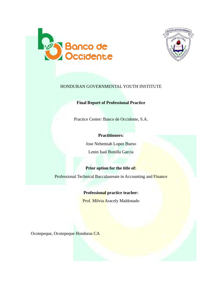 Professional Practice Report Banco de Occidente | PDF | Banks | Credit Card