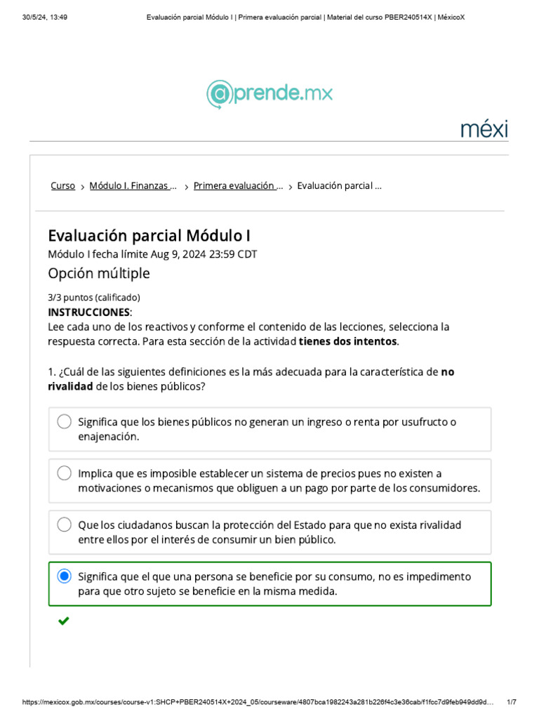 Evaluación Parcial Módulo I - Primera Evaluación Parcial - Material Del Curso PBER240514X ...