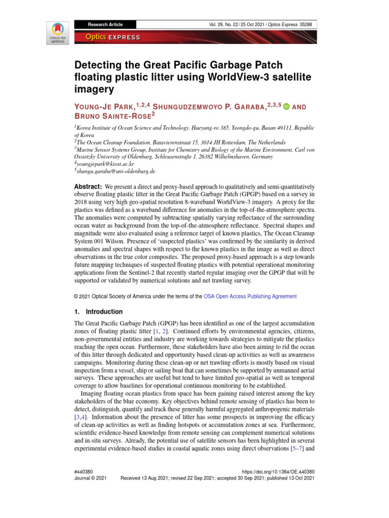 Detecting The Great Pacific Garbage Patch Floating | PDF | Color ...