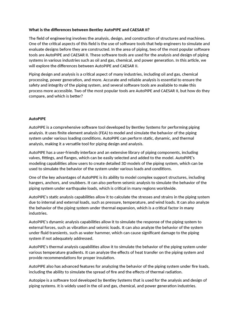 What Is The Differences Between Bentley AutoPIPE and CAESAR II | PDF ...