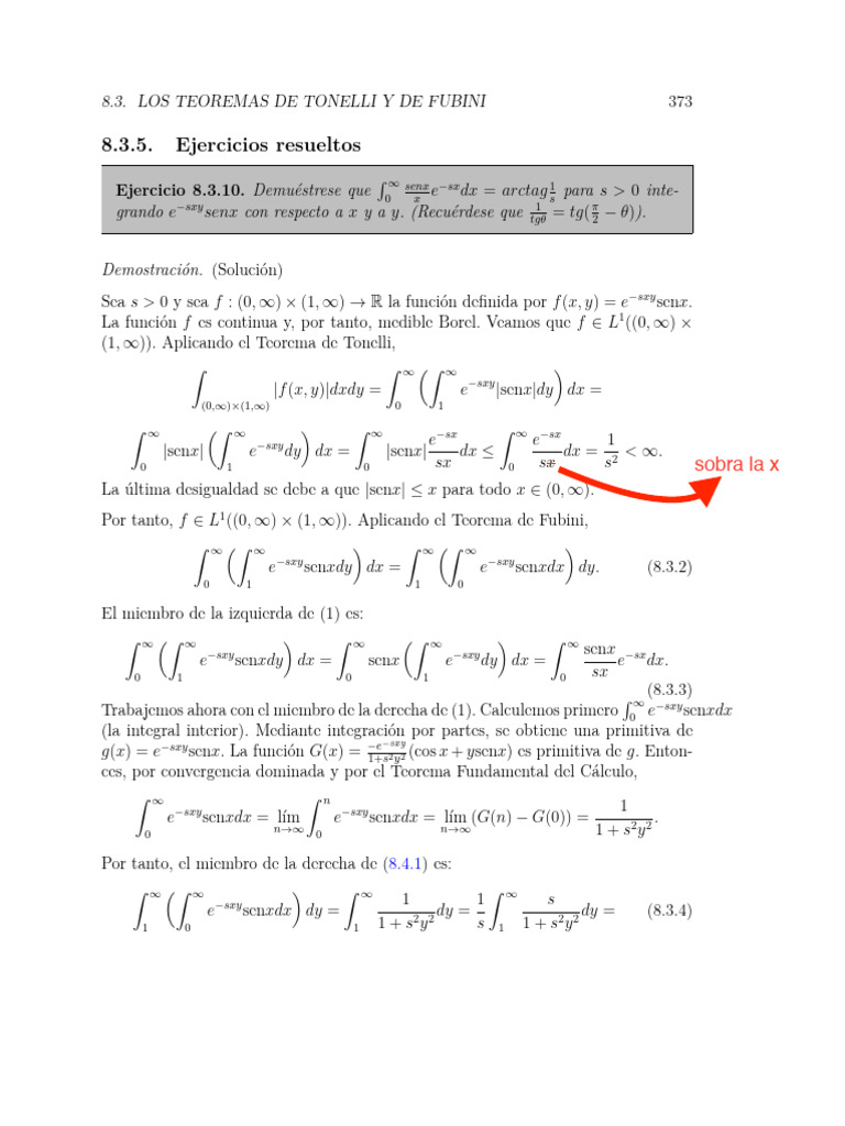 Teoremas de Tonelli y Fubini: Ejercicios Resueltos | PDF | Matemáticas ...