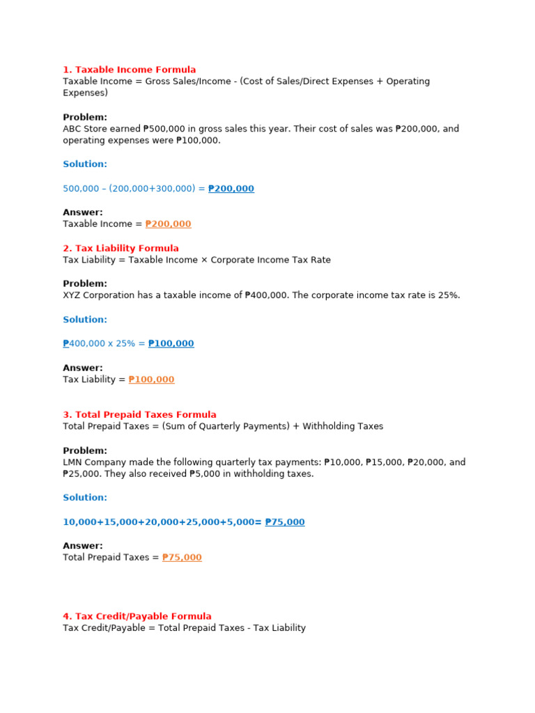 Tax Credit and Tax Liabilities Problem | PDF | Taxes | Corporate Tax In ...