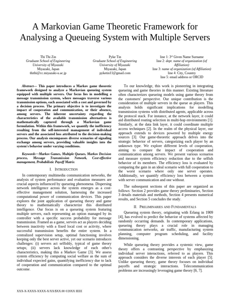 A Markovian Game Theoretic Framework - Formatted - Ver2 | PDF | Markov Chain | Game Theory
