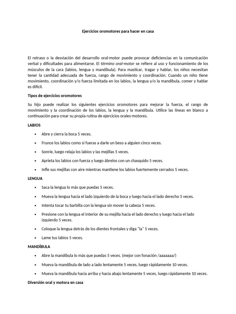 Programa de Ejercicio de Motricidad Oral | PDF | Boca