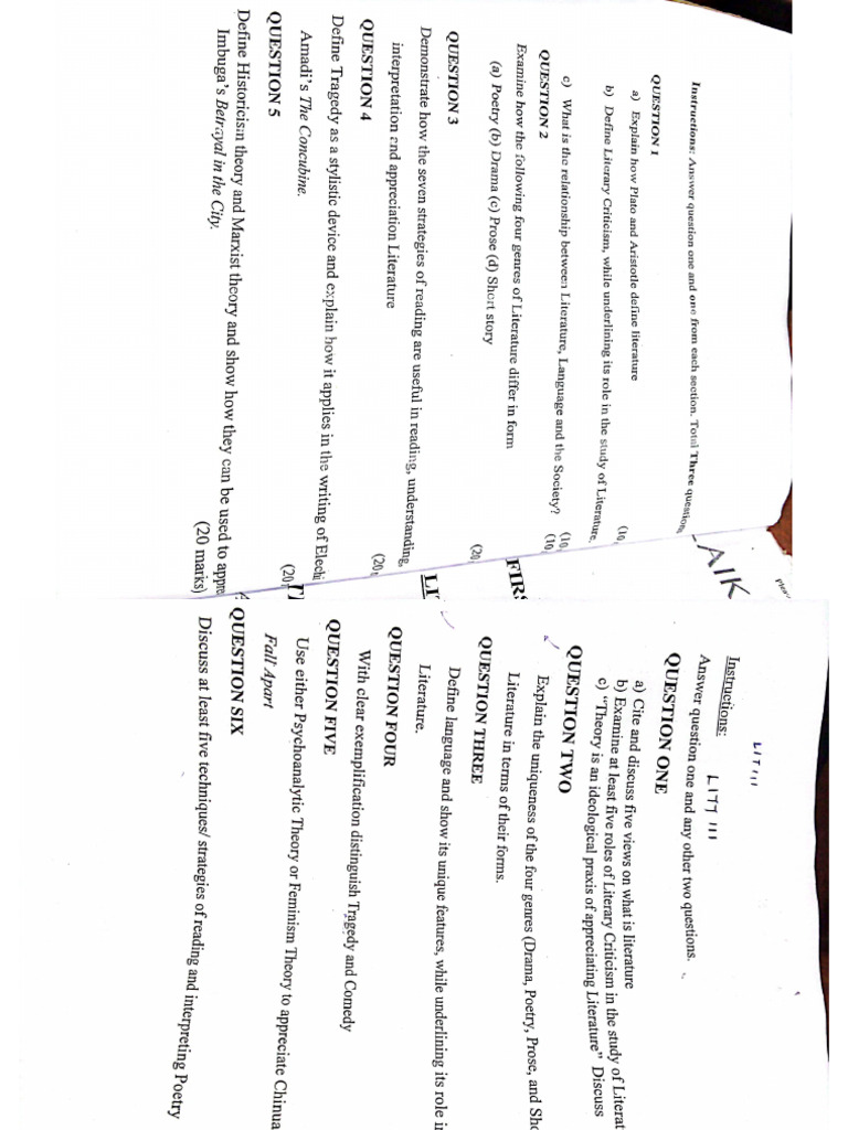 Litt 111 Past Papers | PDF