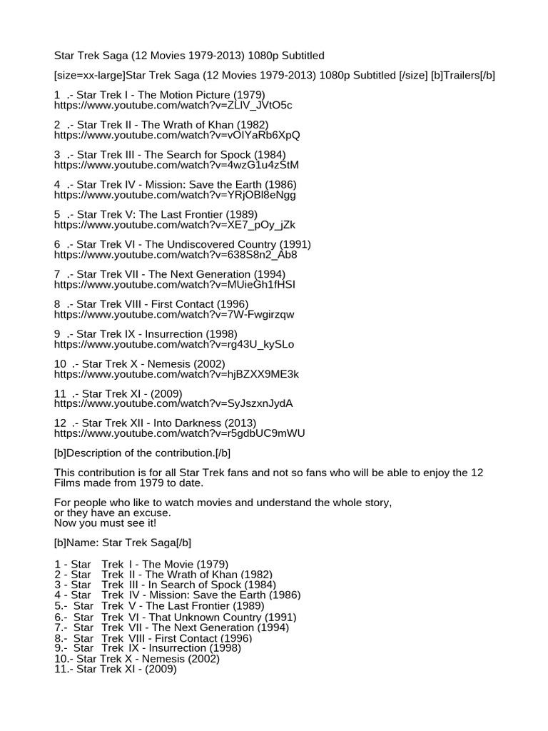 Star Trek Movies Collection 1979-2013 | PDF | Star Trek