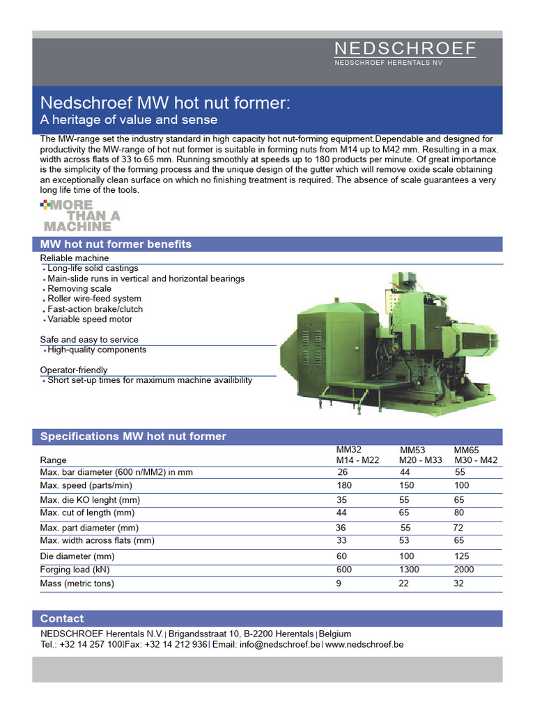 Nedschroef Herentals MW Hot Nut Former | PDF | Mechanical Engineering
