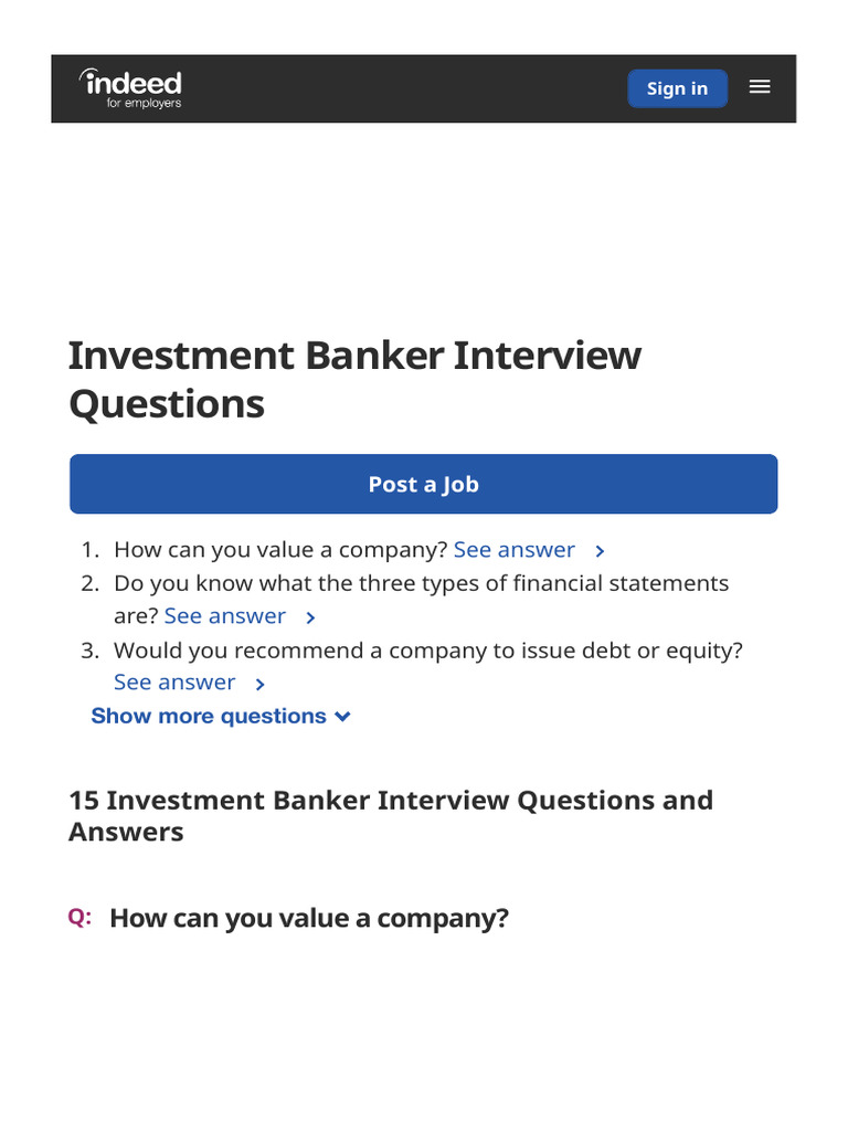 15 Investment Banker Interview Questions and Answers | PDF | Valuation ...