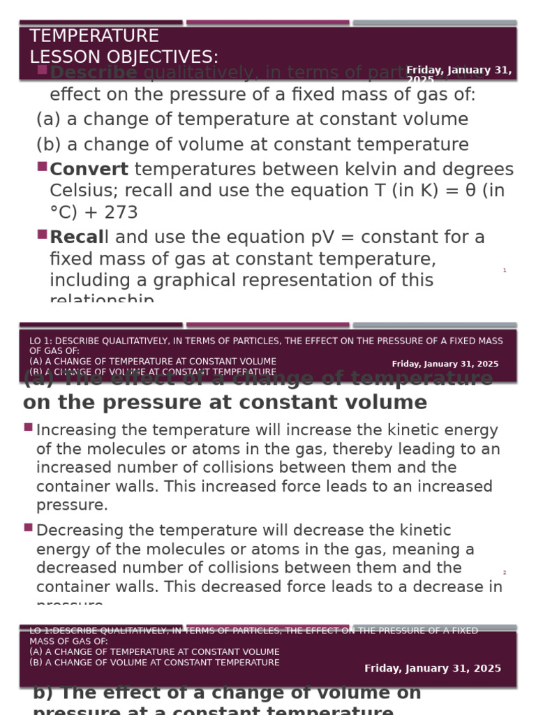 Gas Pressure and Temperature Relations | PDF | Temperature | Gases