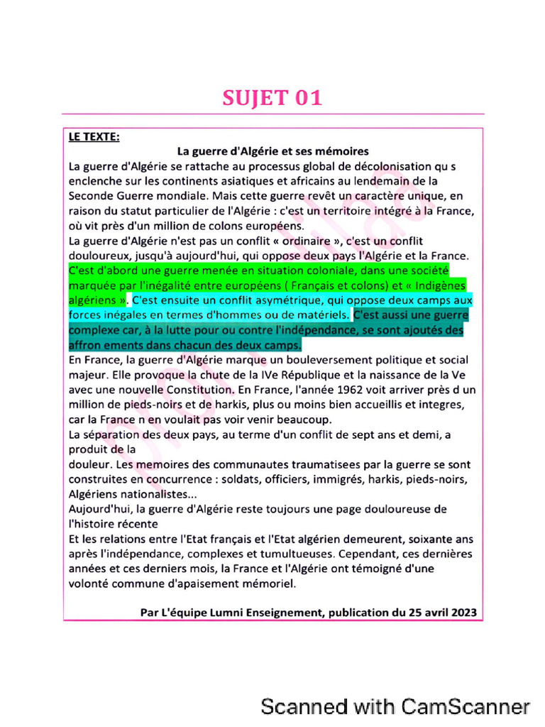 Correction Sujet 01 | PDF