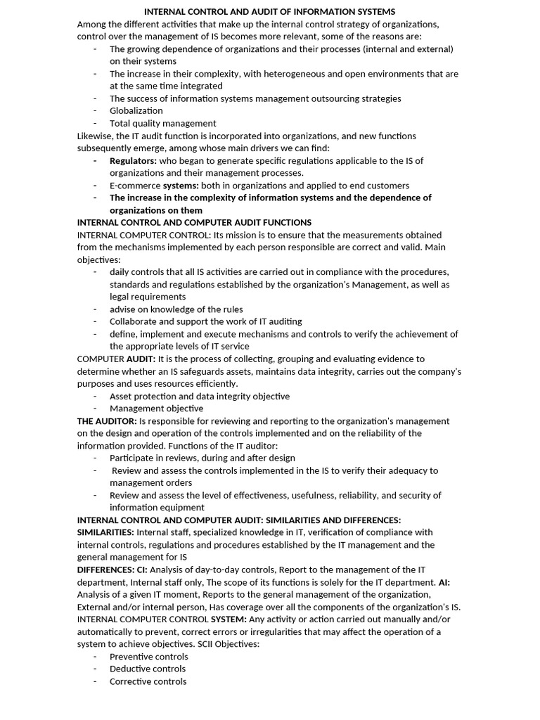 Internal Control & Audit of Information Systems | PDF | Internal ...