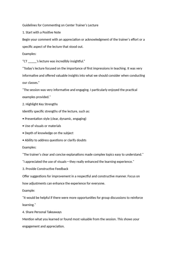 Effective Commenting Guidelines for Lectures | PDF