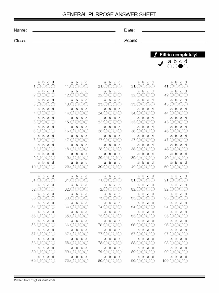 Bubble Answer Sheet 1 100 Abcd | PDF