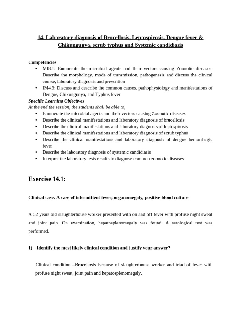 Brucella, Leptospira, Chikungunya, Scub Typhus | PDF | Candidiasis ...