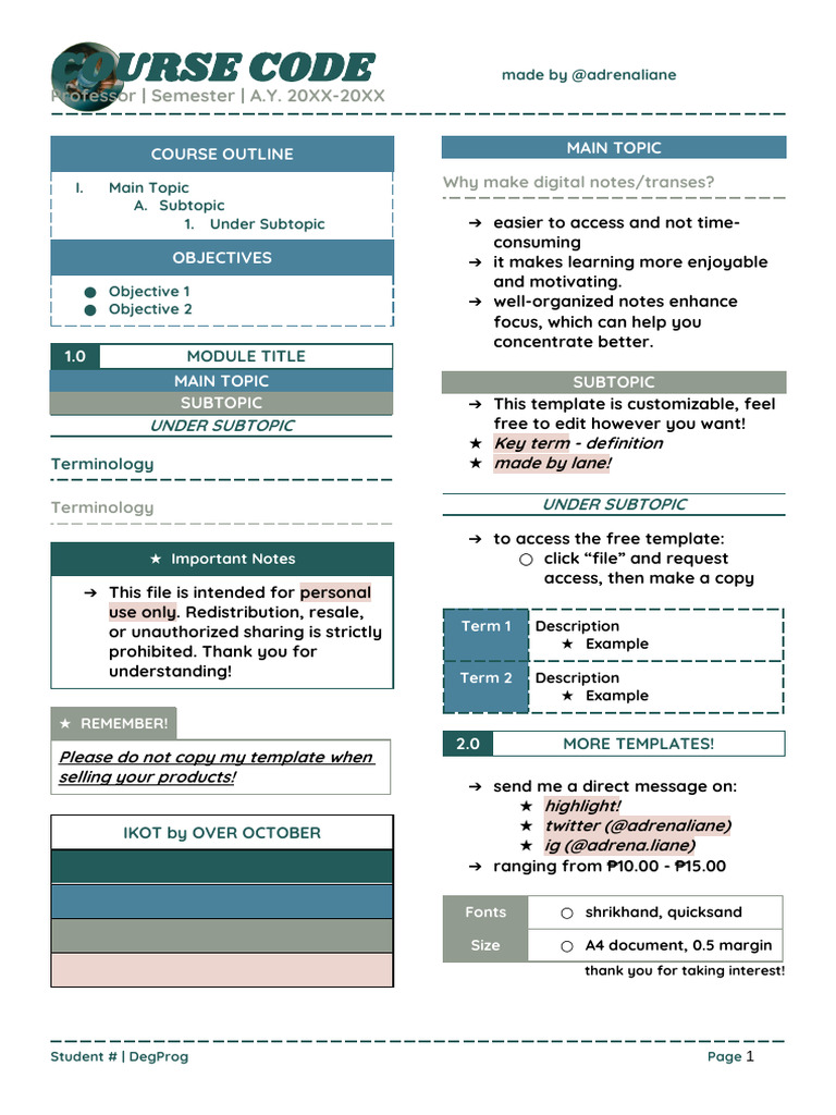 Customizable Digital Note Template | PDF