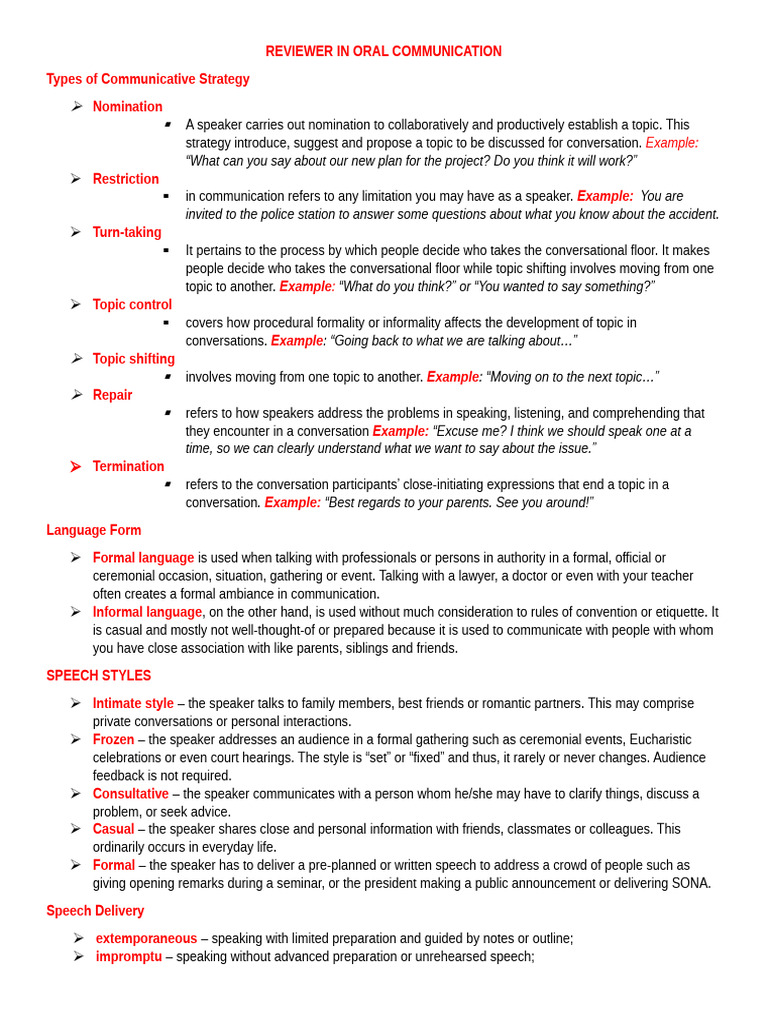Oral Communication Strategies Explained | PDF | Communication ...