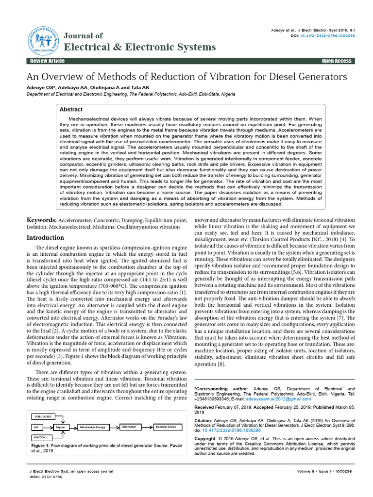 An Overview of Methods of Reduction of Vibration For Diesel Generators ...