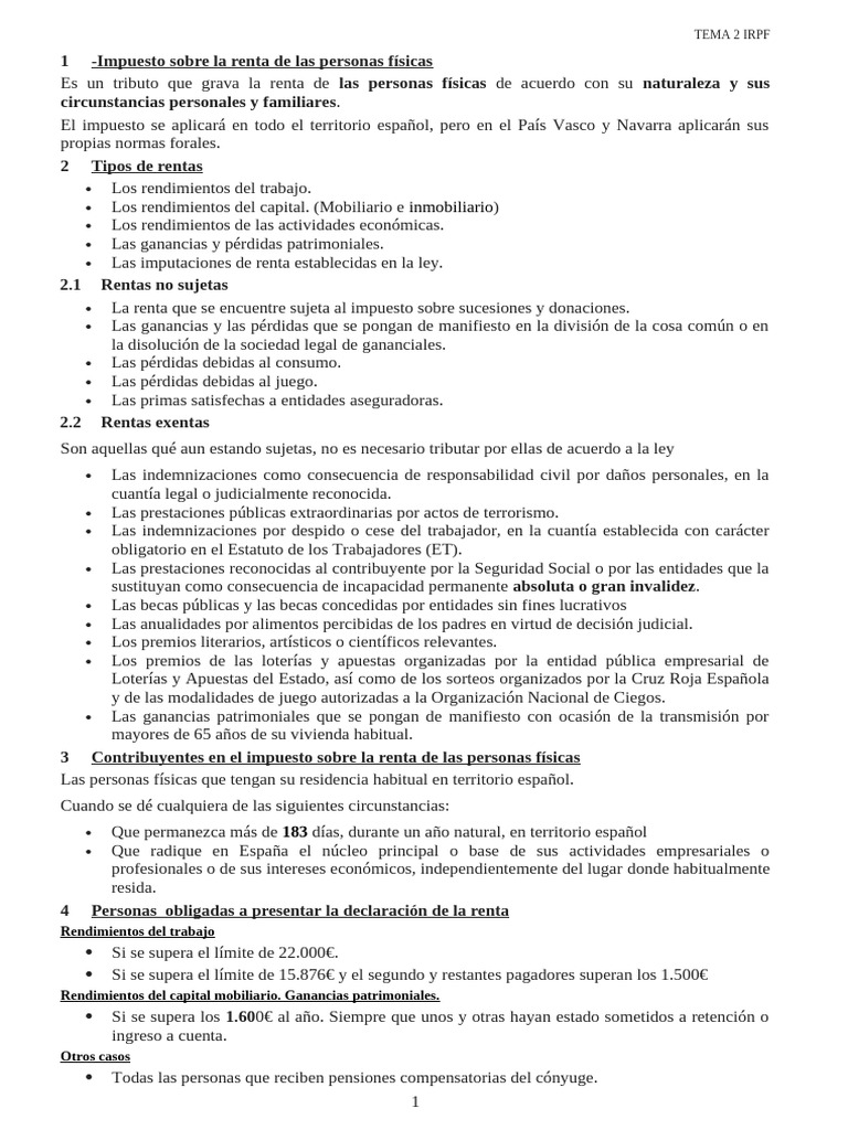 Tema 2 IRPF | PDF | Impuestos | Salario