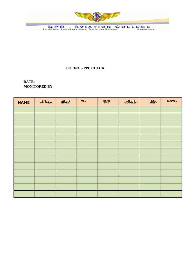 SAMPLE PPE CHECKLIST | PDF
