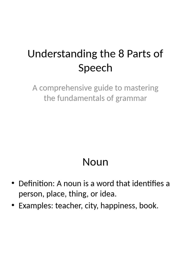 Understanding 8 Parts of Speech | PDF