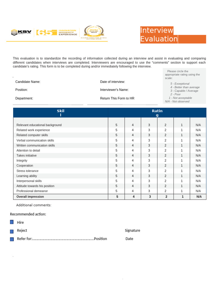 Interview Evaluation Form Template | PDF | Learning | Communication