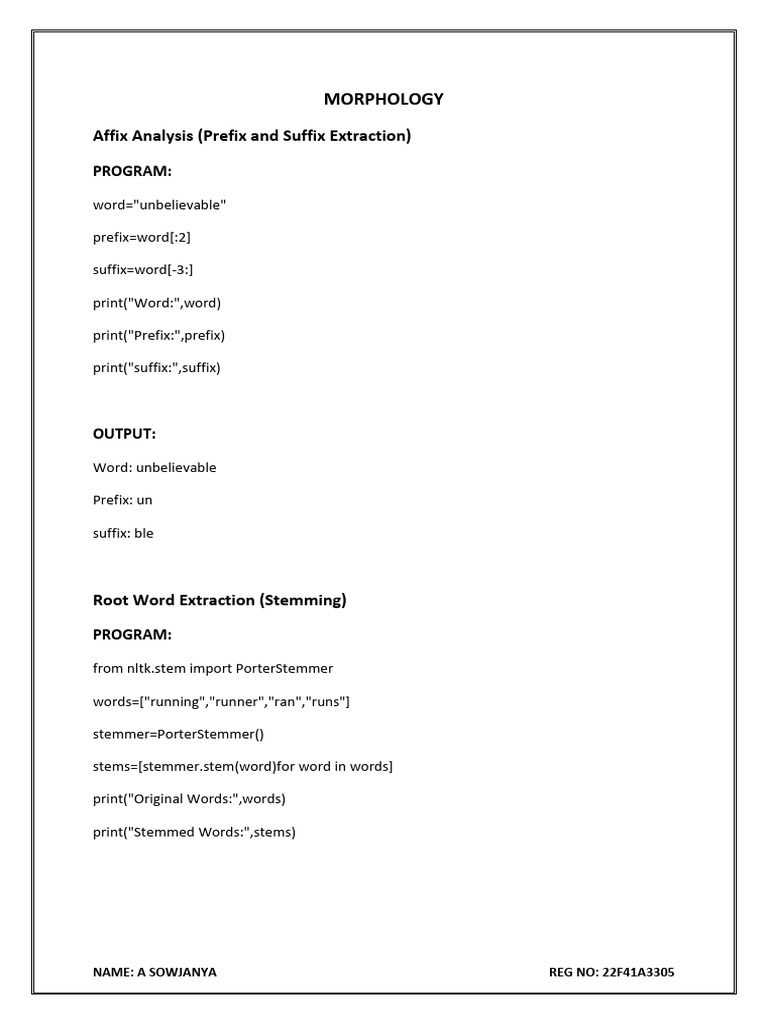 Morphology: Affix, Stemming, Lemmatization | PDF