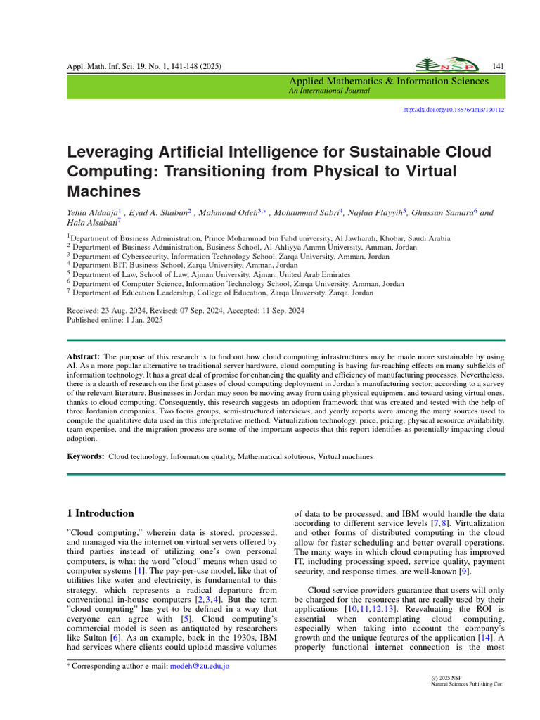 Leveraging Artificial Intelligence For Sustainable CloudComputing Transitioning From Physical To ...