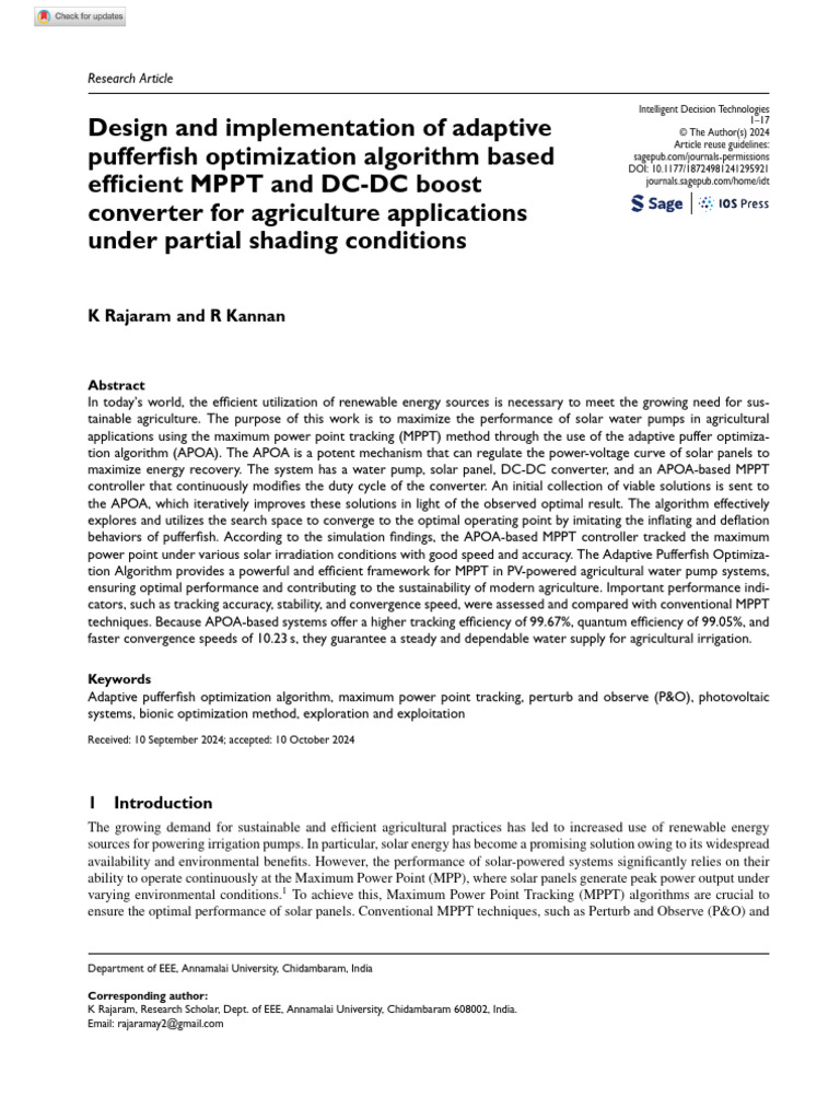 Rfish Optimization Algorithm Based Efficient MPPT and DC 3 | PDF | Photovoltaics | Solar Panel