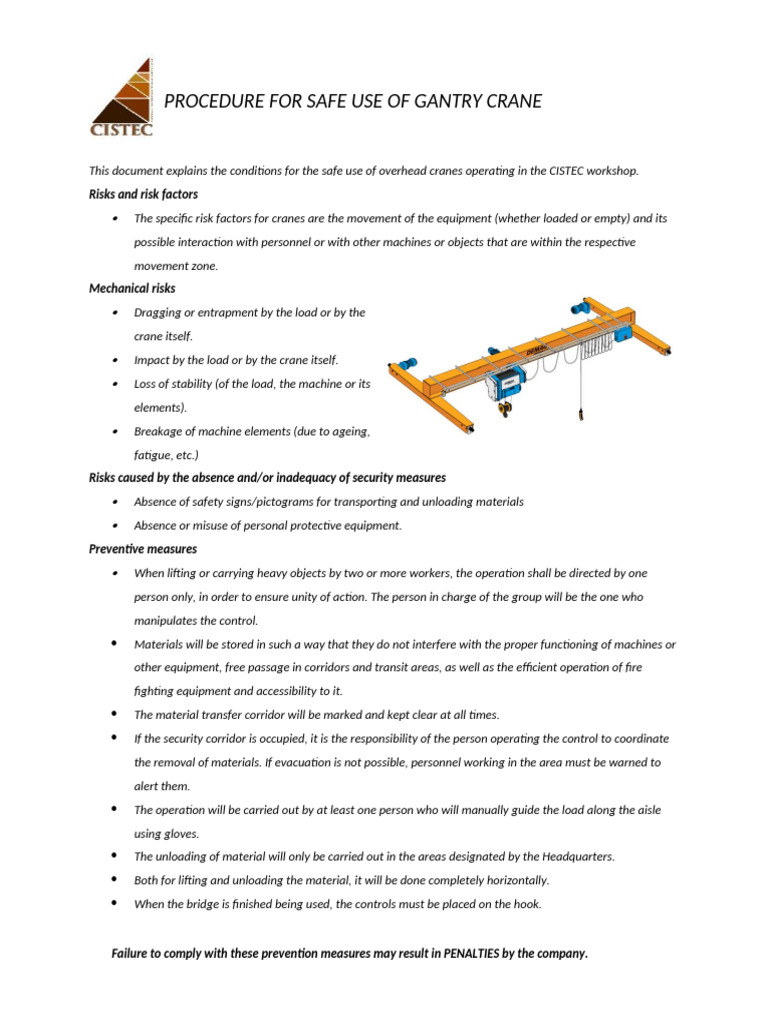 Procedure for Safe Use of Gantry Crane (1) | PDF