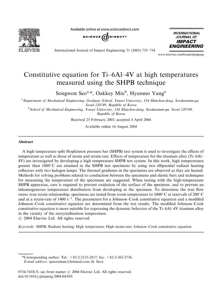 14 - Constitutive Equation For Ti-6Al-4V at High Temperatures | PDF | Deformation (Engineering ...