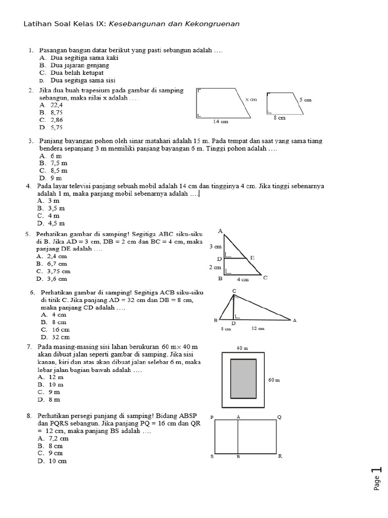 Latihan Kesebangunan Kelas 9 | PDF