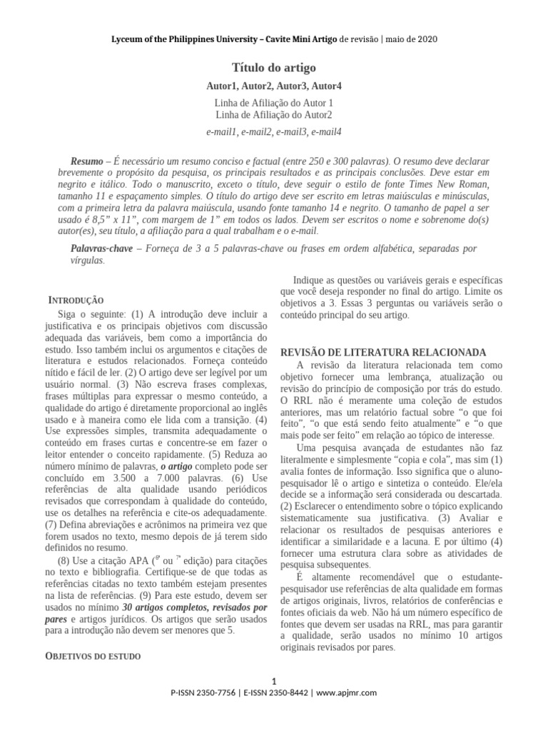 Mini-Review-Template.docx | PDF | Abstract (resumo) | Revisão