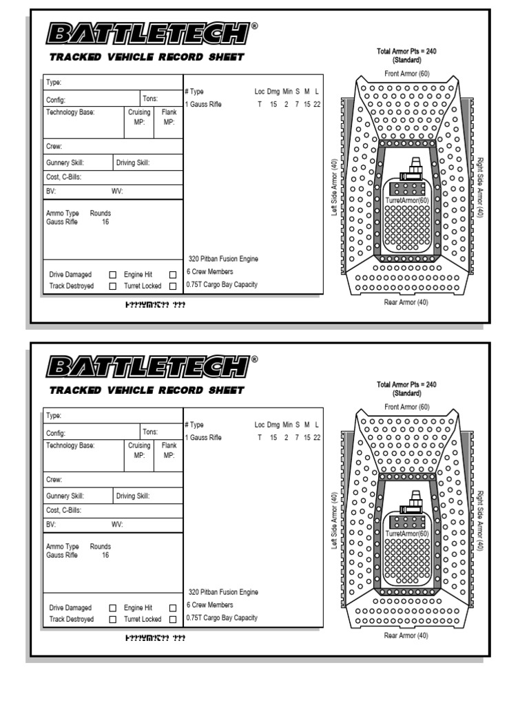BattleTech 3050 Record Sheets Vehicles | PDF