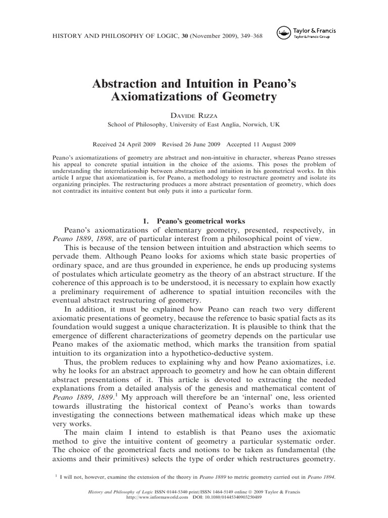 Peano's Geometry: Abstraction vs. Intuition | PDF | Vector Space | Geometry