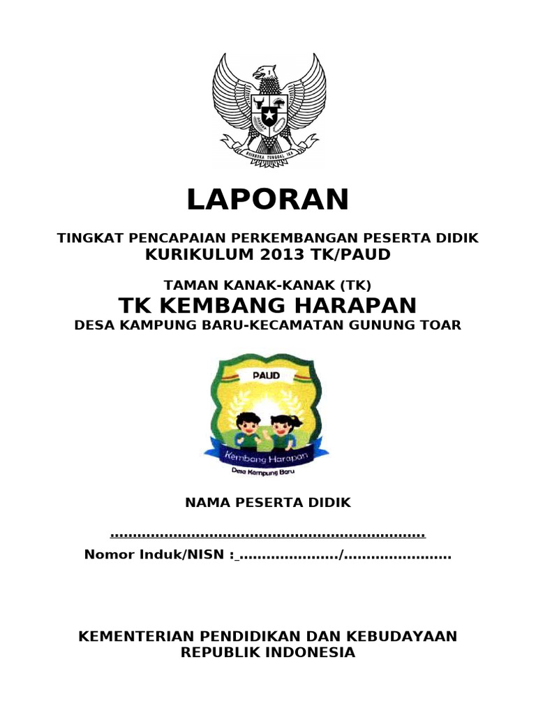 Cover Rapor TK Paud 2020 | PDF