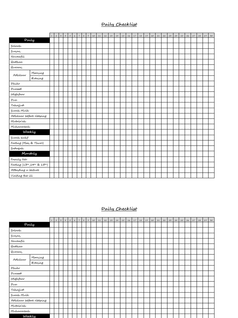 Daily Checklist | PDF