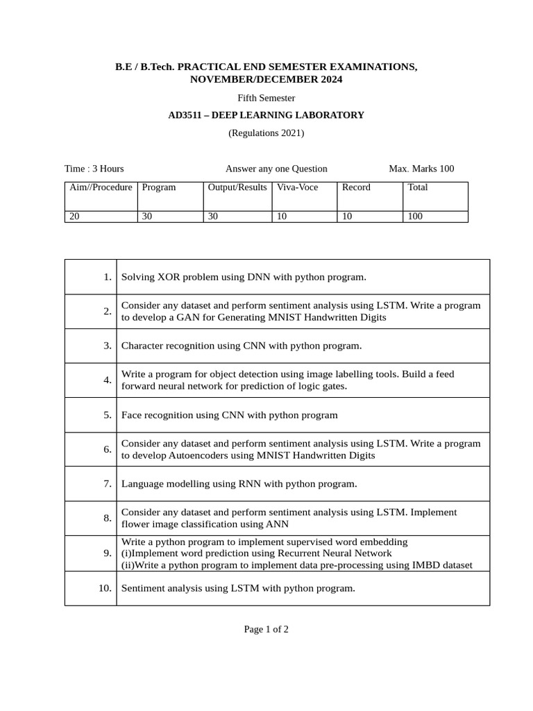 Ad3511 Practical Questions | PDF | Deep Learning | Algorithms