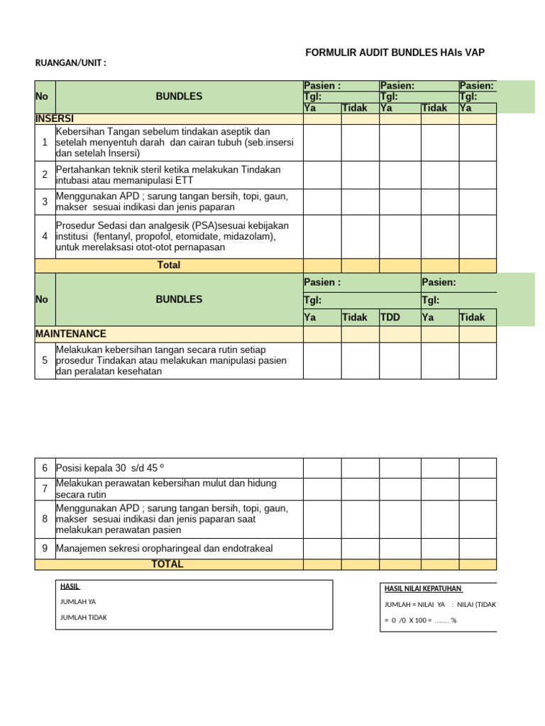 Contoh Form Audit Bundle HAI's | PDF