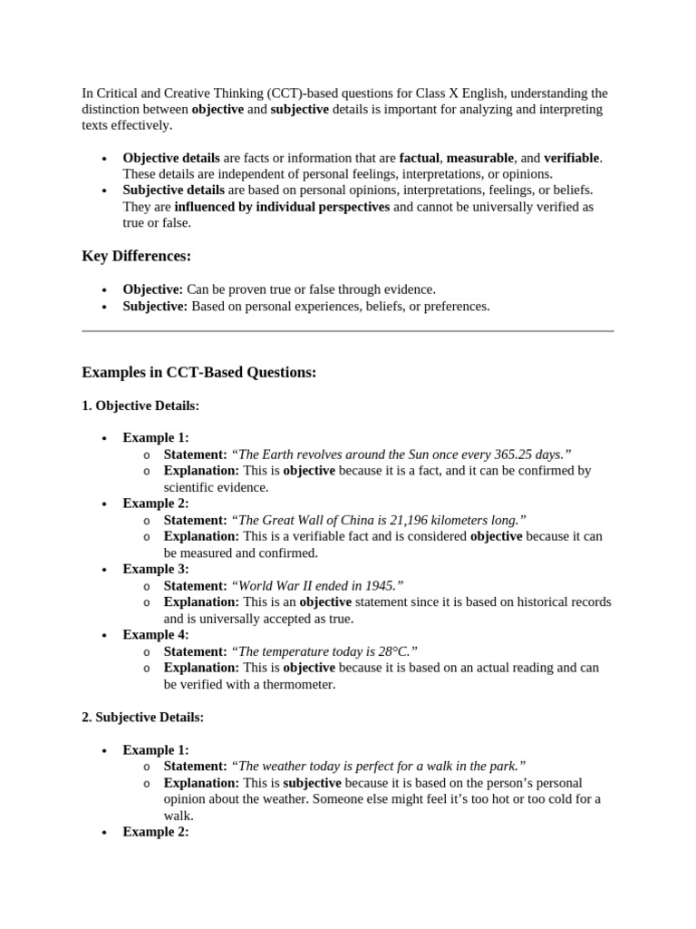 Subjective and Objective Details | PDF | Opinion | Cognition